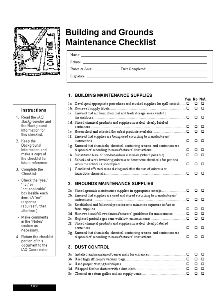 Building and Grounds Maintenance Checklist | PDF | Toilet | Building ...