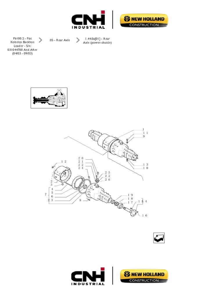 Fb100.2 - Fiat Kobelco Backhoe Loader - S/N: 031044700 and After (04/03 - 09/03) 05 - Rear Axle ...