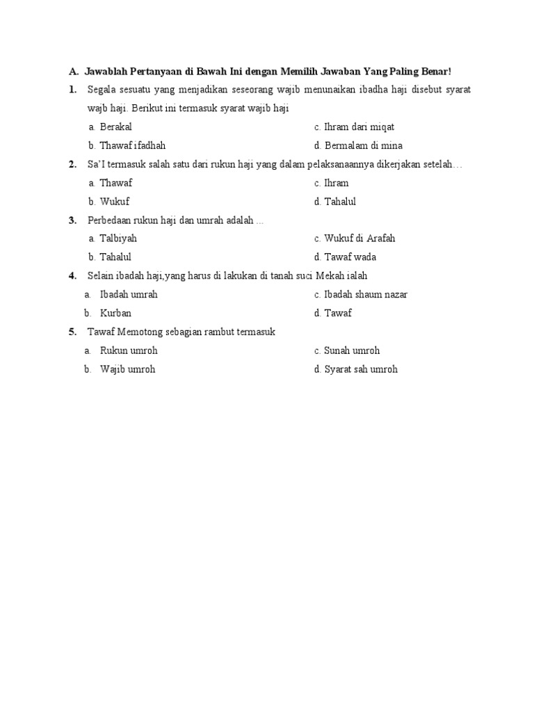 Jawablah Pertanyaan Di Bawah Ini Dengan Memilih Jawaban Yang Paling Benar | PDF