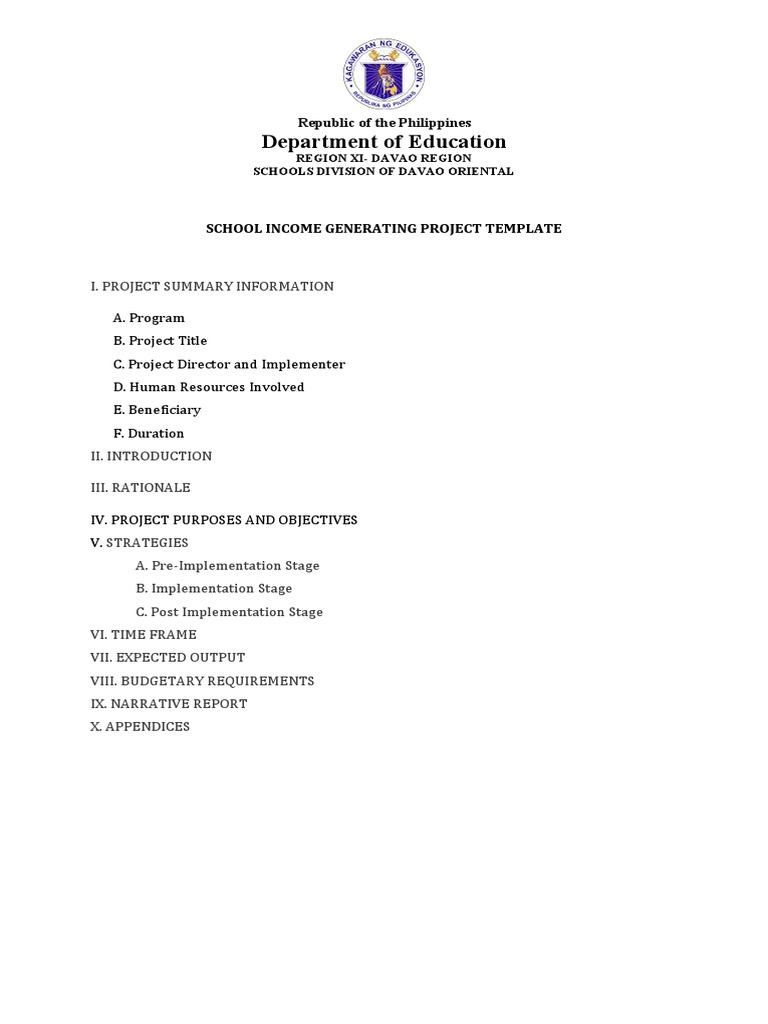 School Income Generating Project Template Sy 2021 2022 | PDF