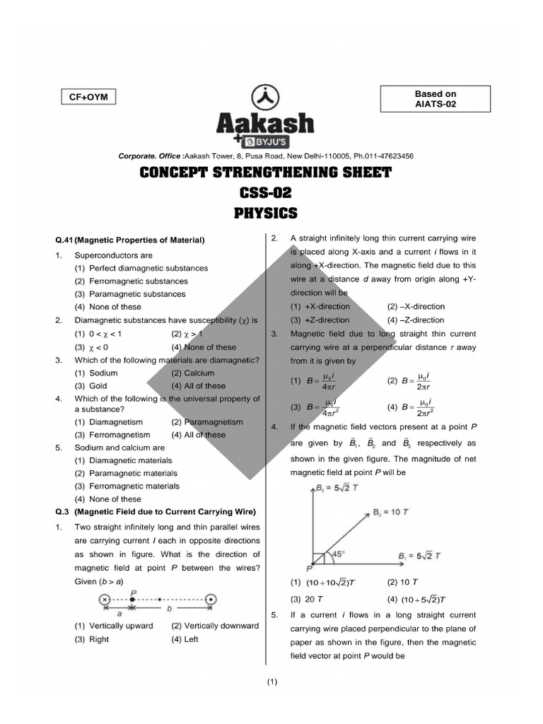 Concept Strengthening Sheet (CSS-02) Based On AIATS-02 (CF - OYM) - Physics | PDF