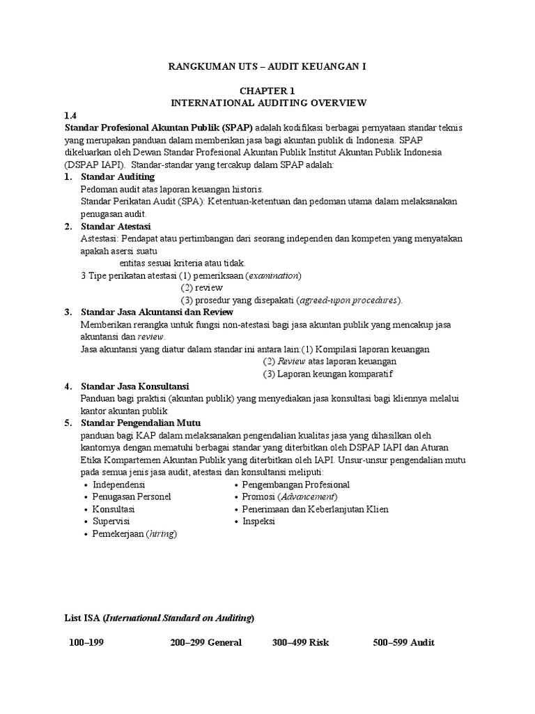 Rangkuman UTS Audit Keuangan I | PDF