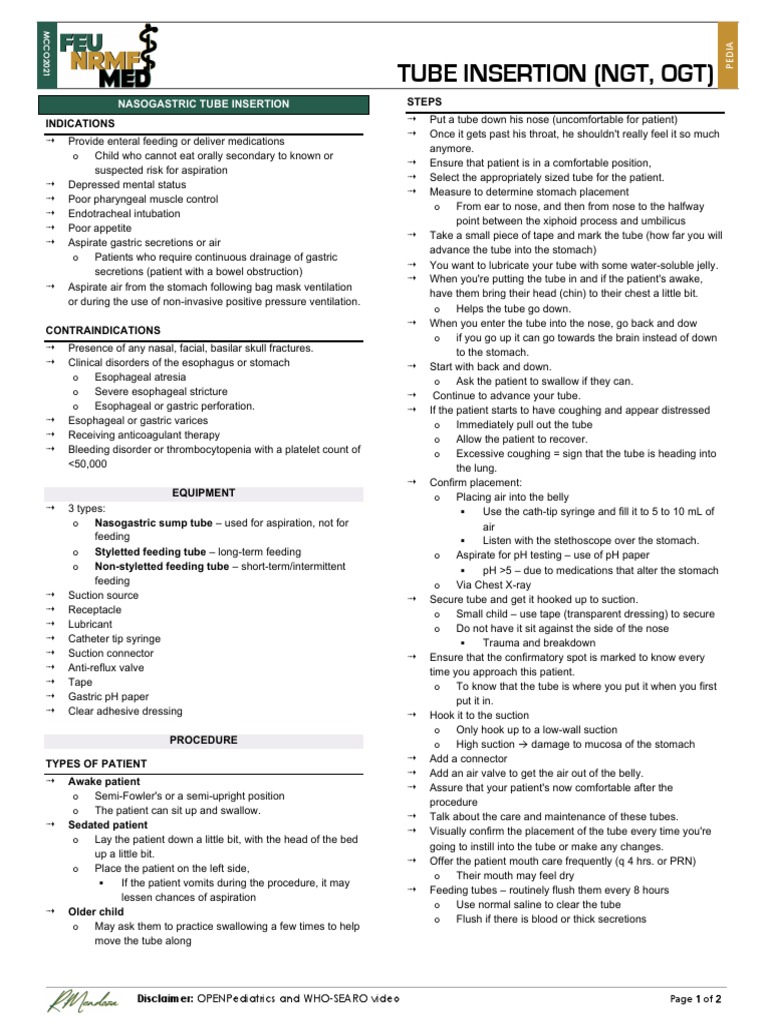 Tube Insertion - NGT, Ogt (RM2021) | PDF | Diseases And Disorders ...