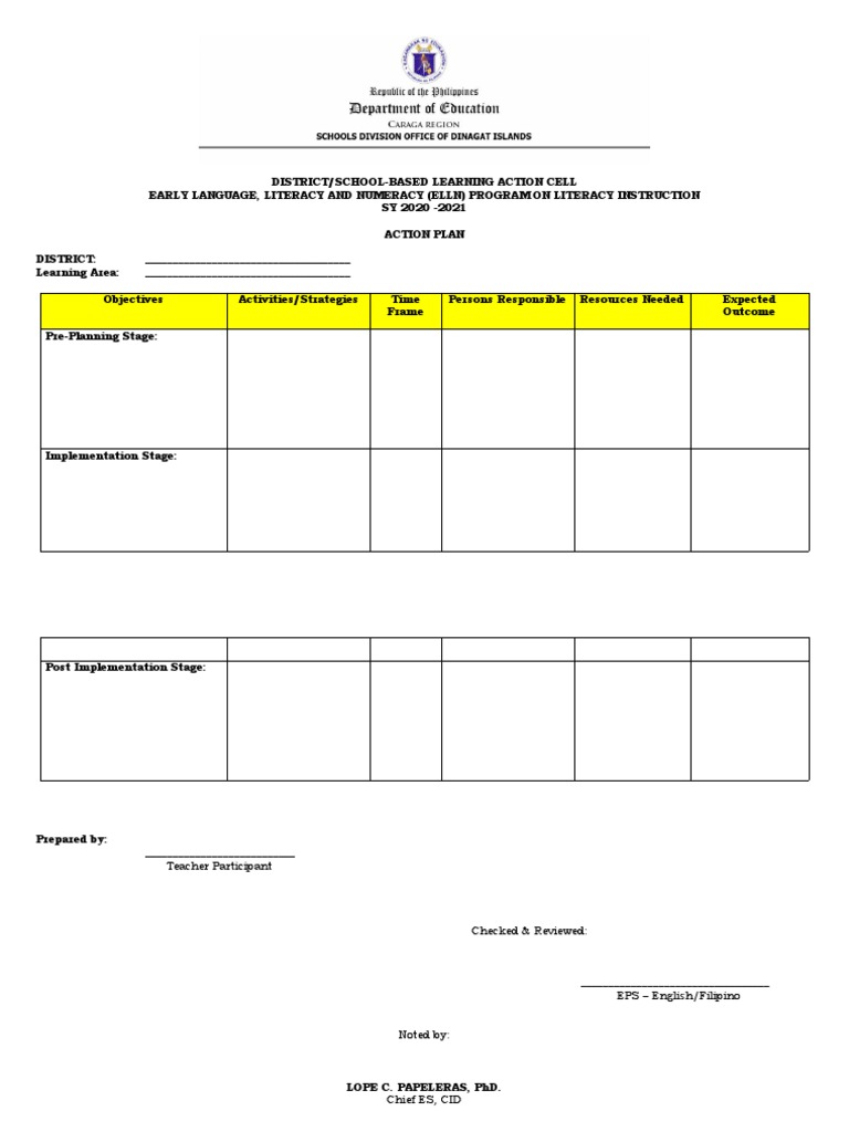 Action Plan Template ELLN Literacy Instruction. | PDF