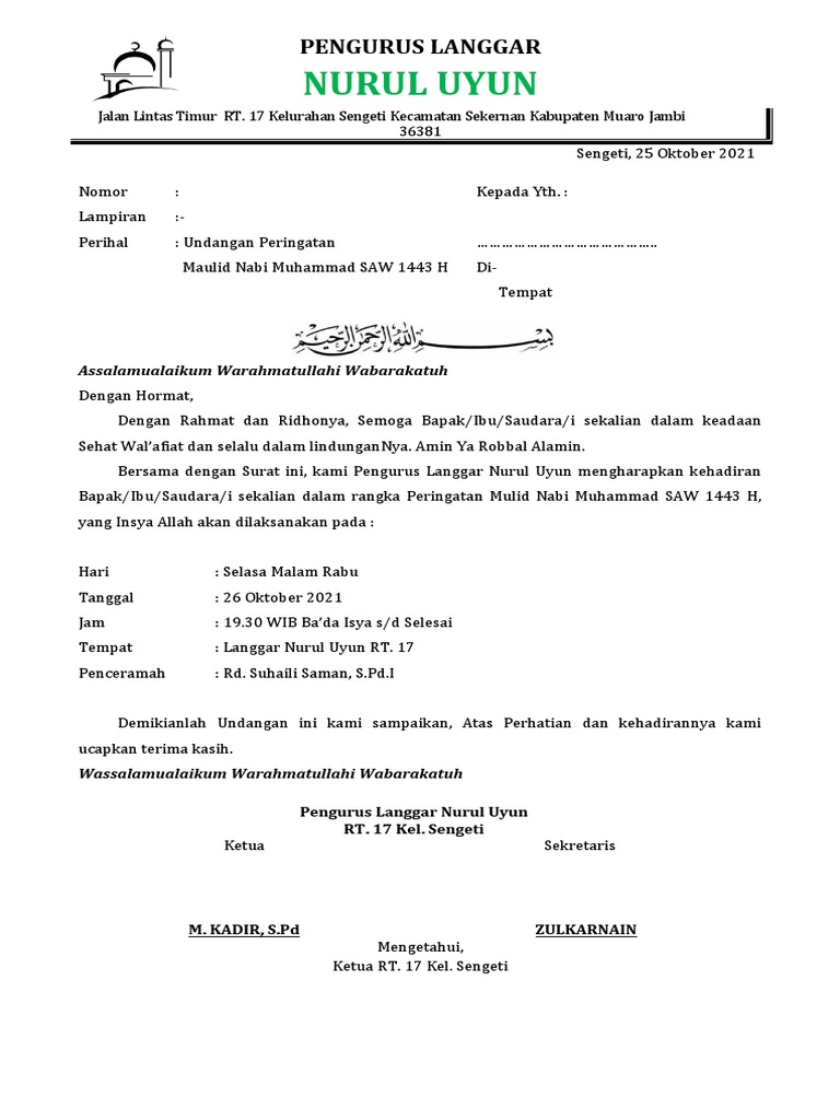 Und Maulid PENGURUS LANGGAR NURUL UYUN | PDF