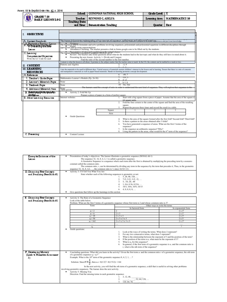 Demonstration Teaching Lesson Plan Using Deductive Approach | PDF ...