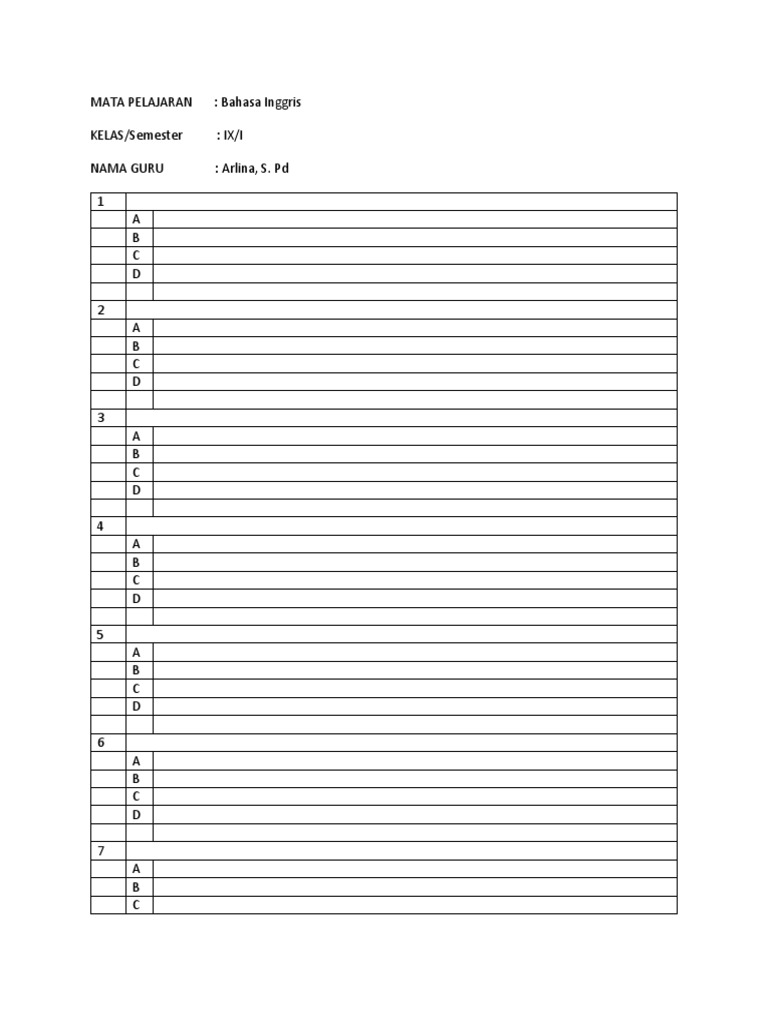 Format Soal Ujian Semester | PDF