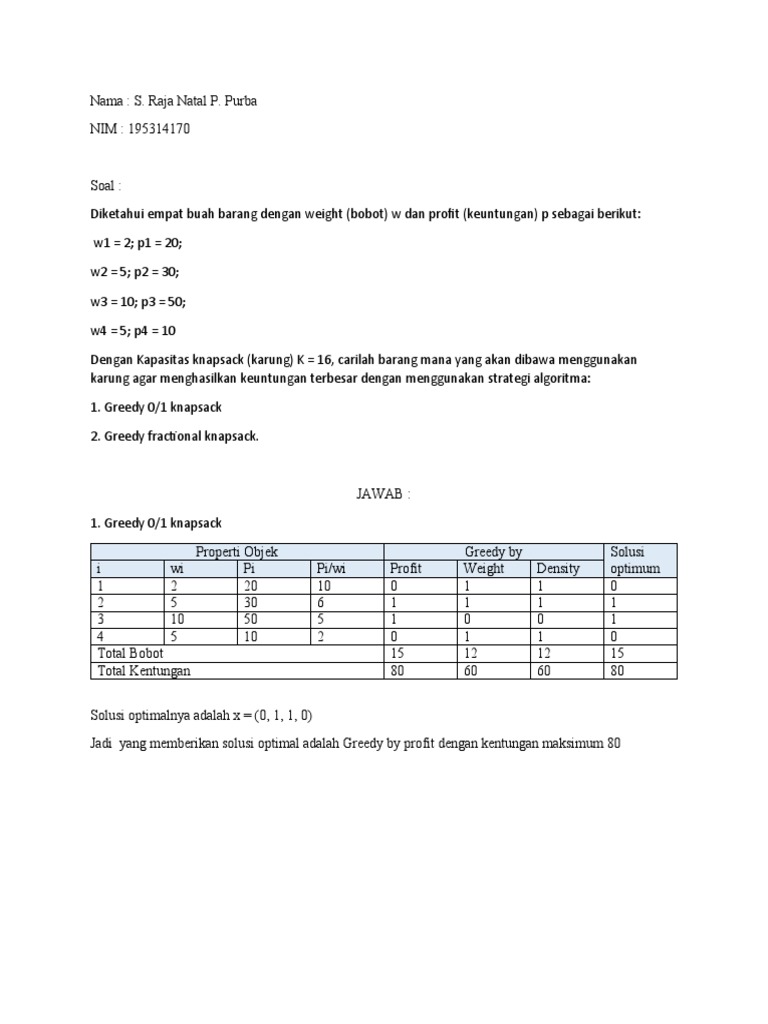 Latihan Greedy Knapsack - 195314170 | PDF