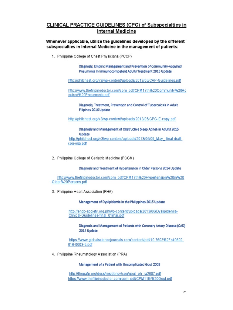 CPG PCP List | PDF | Urinary Tract Infection | Psoriasis