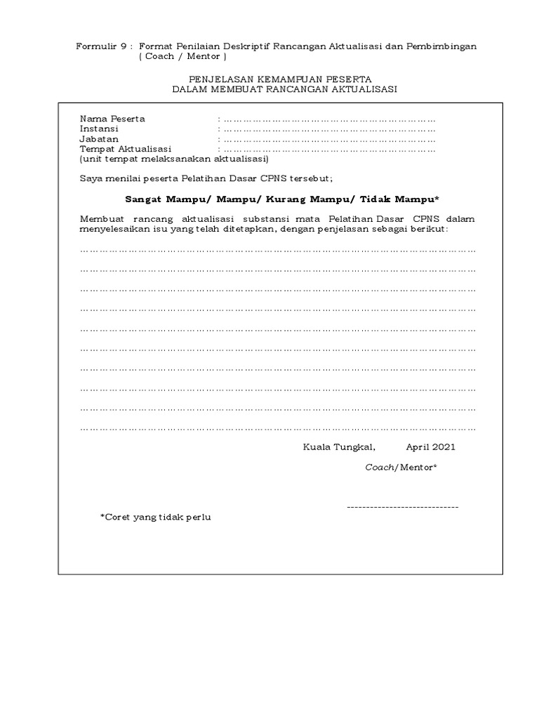 Formulir Penilaian Mentor | PDF