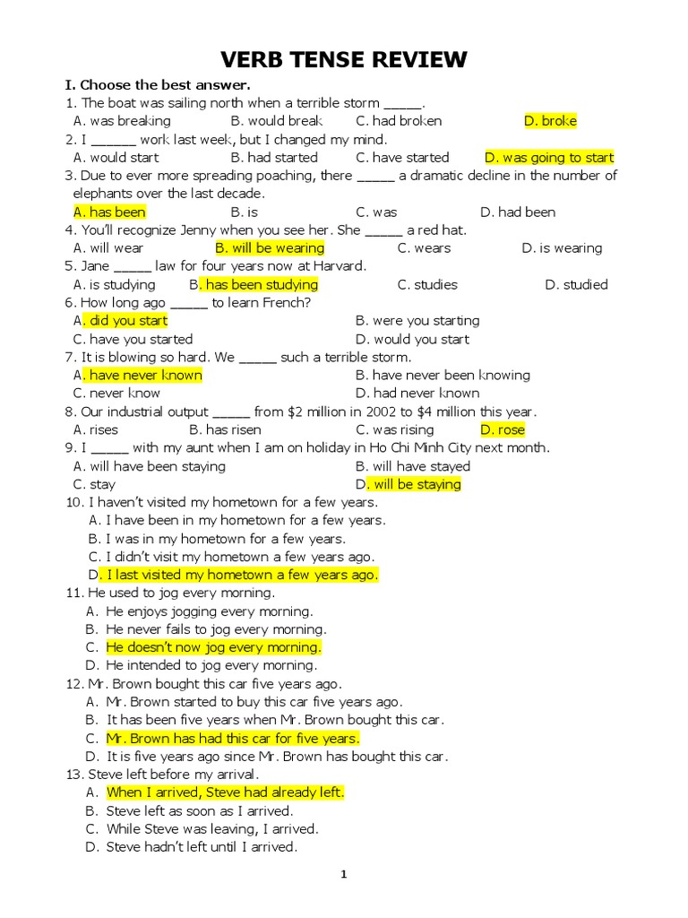 Verb Tense Practice Exercises | PDF | Language Arts & Discipline ...