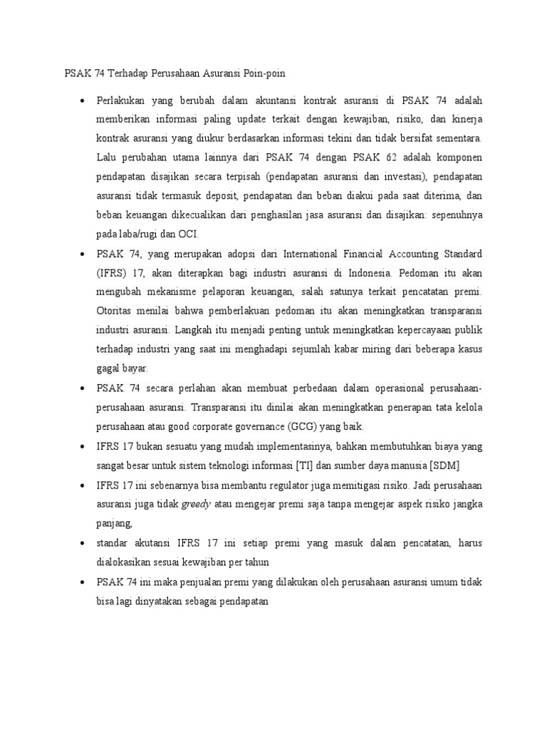 PSAK 74 Terhadap Perusahaan Asuransi Poin-Poin | PDF | Bisnis