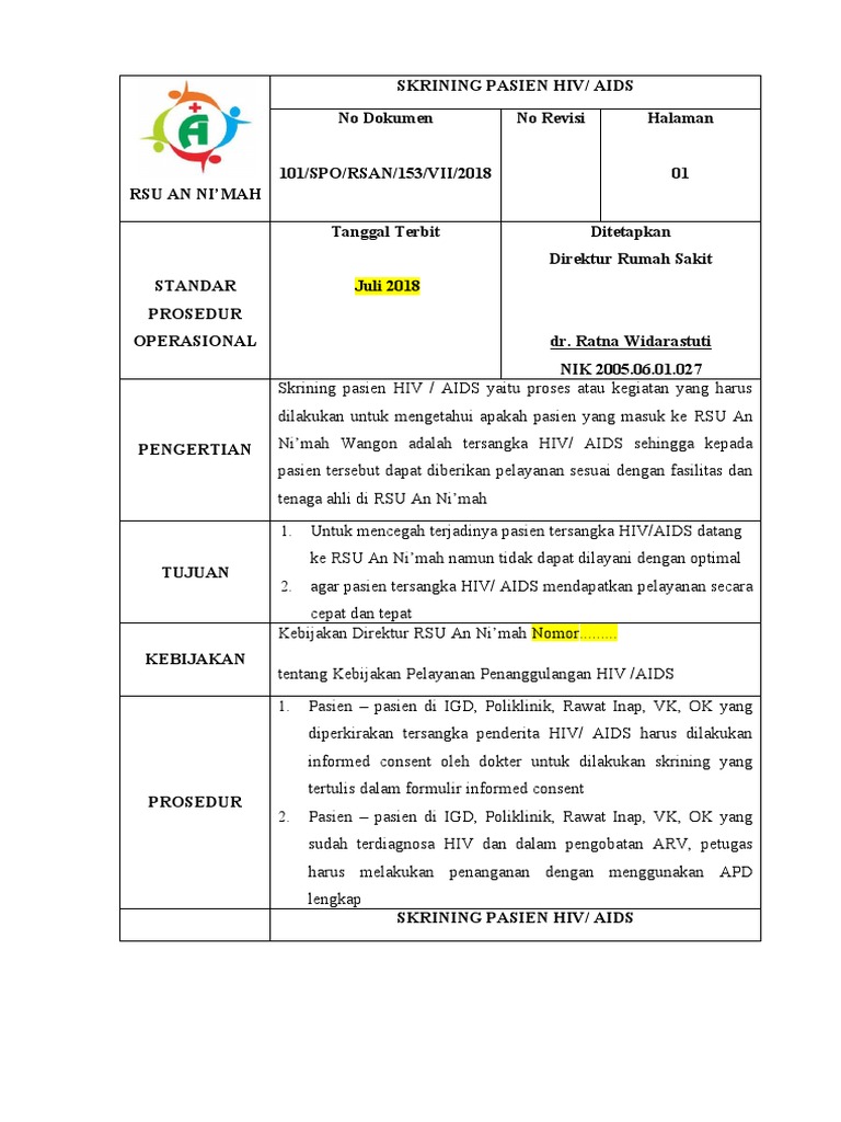 Formulir Skrining Pasien HIV di RSU | PDF | Kesehatan Holistik | Sains ...