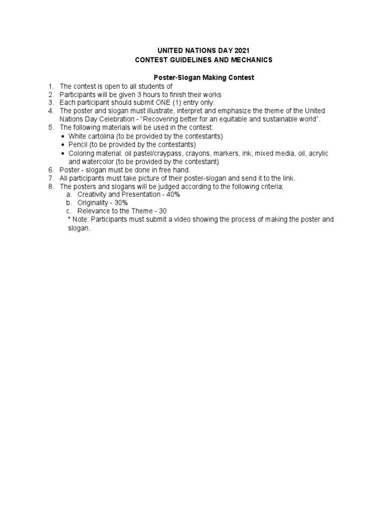 United Nations Day 2021 Contest Guidelines and Mechanics Poster-Slogan ...