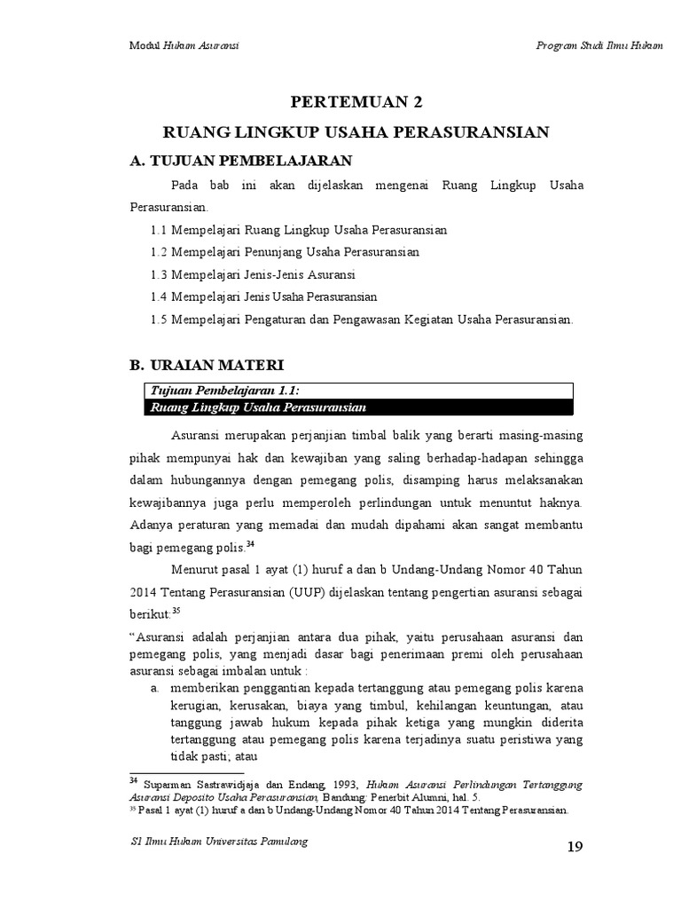 Pertemuan Ke-2 - Ruang Lingkup Usaha Perasuransian | PDF