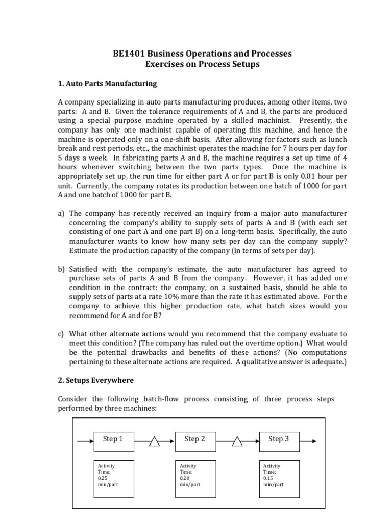 BE1401 Business Operations and Processes Exercises On Process Setups ...