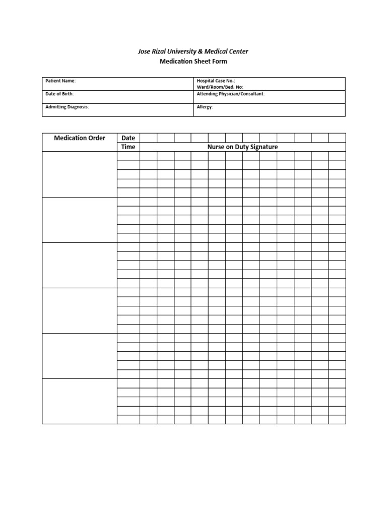 Medication Sheet Form | PDF