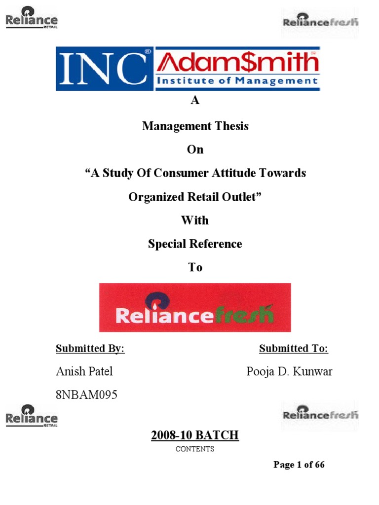 Reliance Report 8nbam095 | PDF | Retail | Business