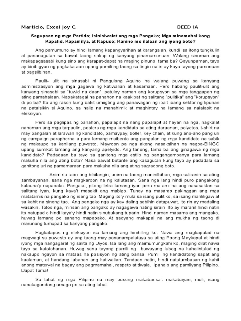 Talumpati Tungkol Sa Eleksyon | PDF Talumpati Tungkol Sa Eleksyon | PDF