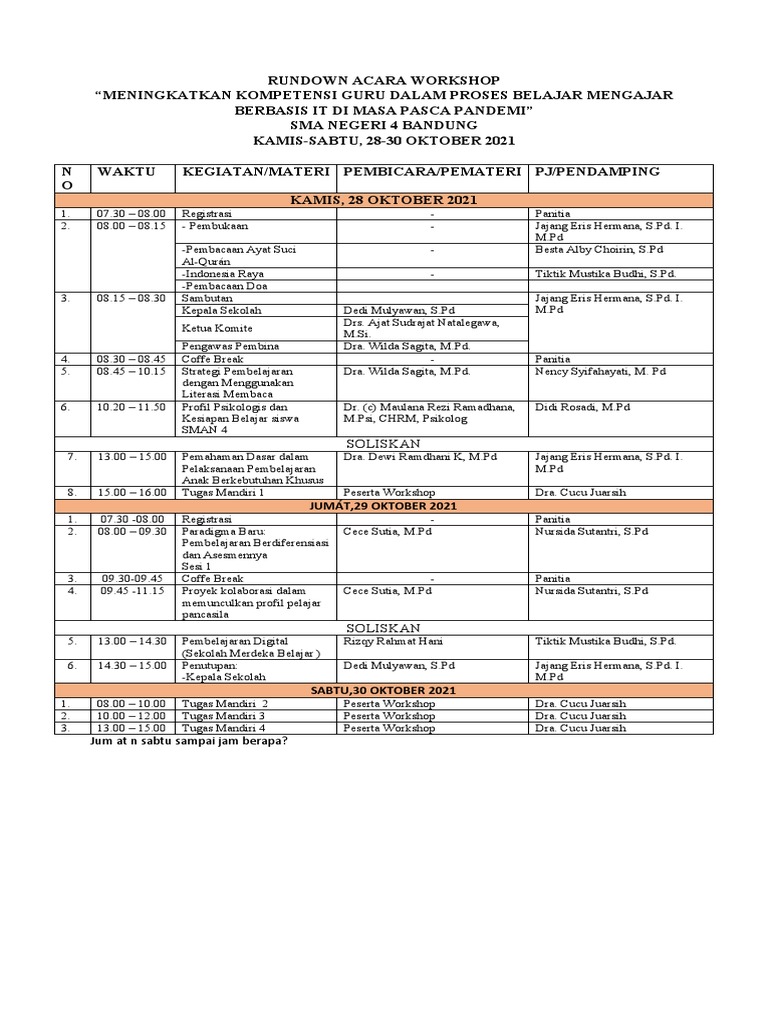 Rundown Acara Workshop | PDF