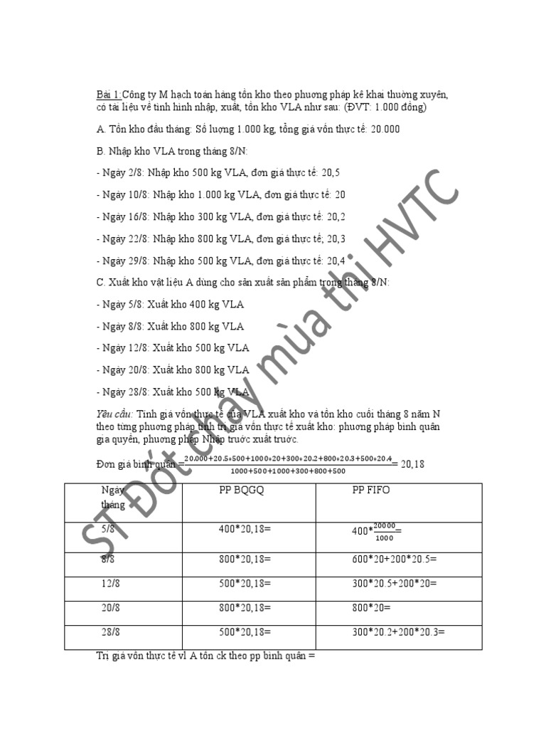 BÀI TẬP CHƯƠNG 2 KTTC1 | PDF