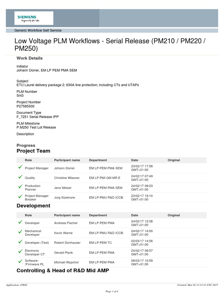 Low Voltage PLM Workflows - Serial Release (PM210 / PM220 / PM250 ...