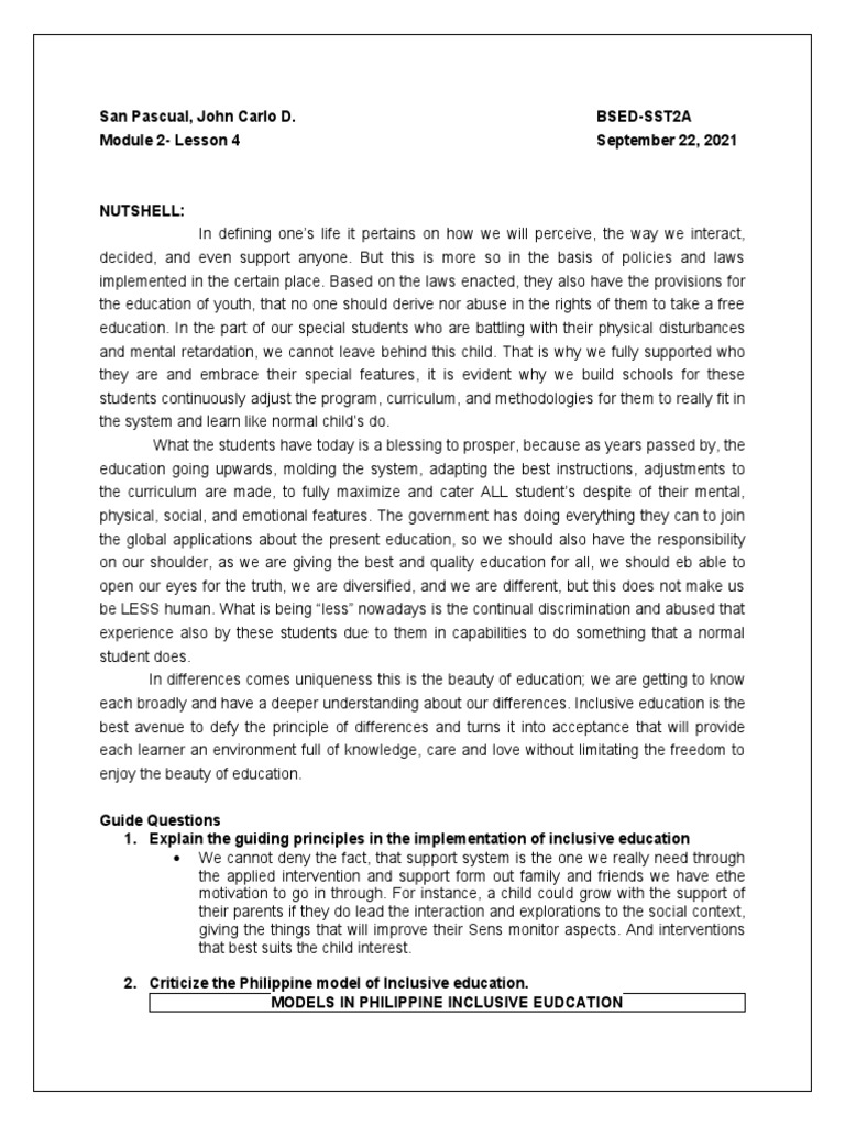 Activity in ED4-Lesson 5 | PDF | Inclusion (Education) | Disability