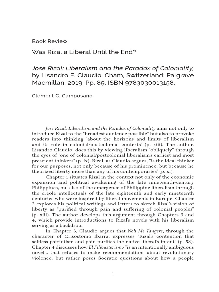 Was Rizal A Liberal Until The End?: Jose Rizal: Liberalism and The ...