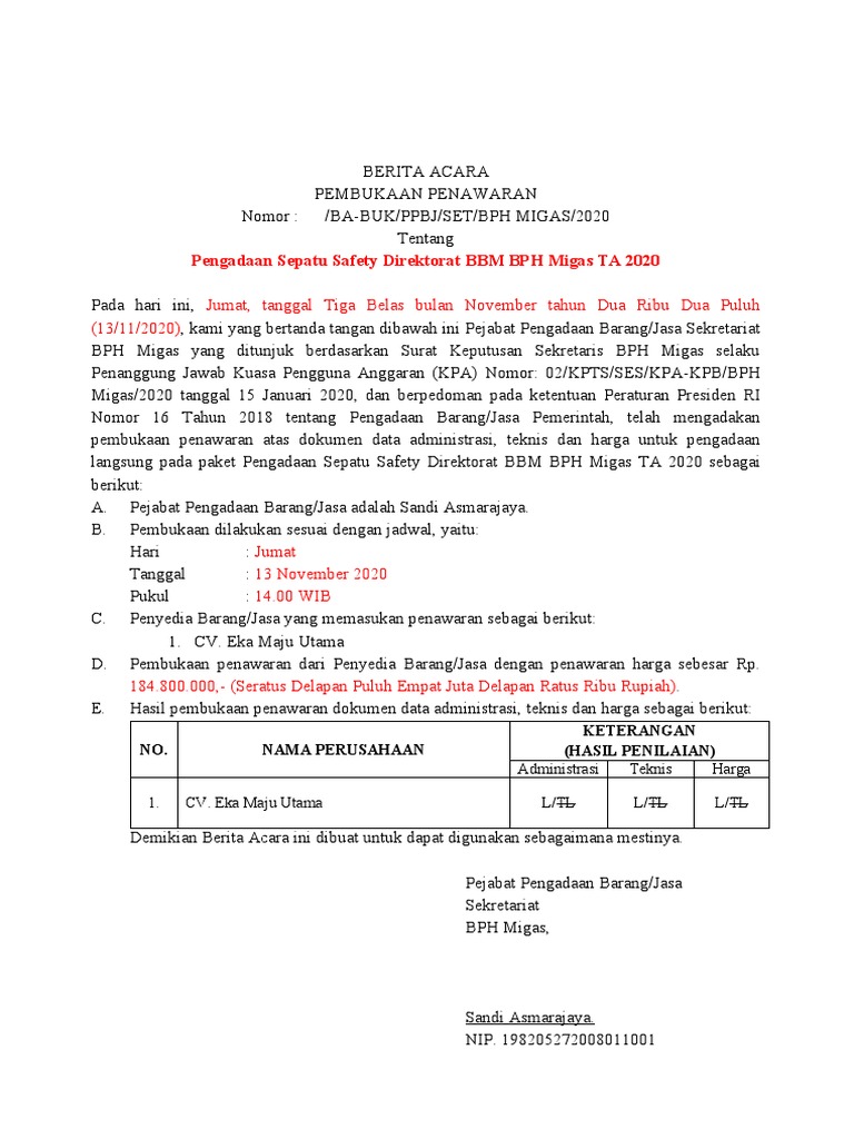 (BBM) BA Pembukaan Penawaran | PDF