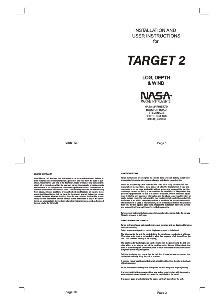 Installation and User Instructions for the Target 2 Log, Depth & Wind ...