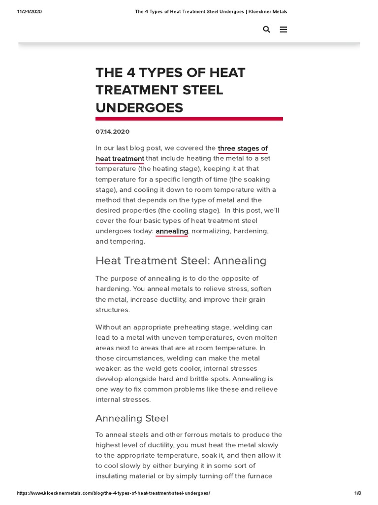 The 4 Types of Heat Treatment Steel Undergoes - Kloeckner Metals | PDF ...