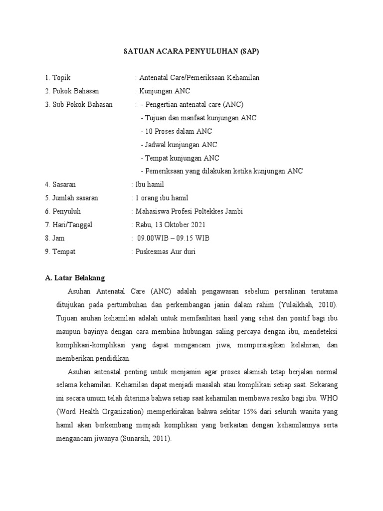 Sap Penyuluhan Anc Fix | PDF