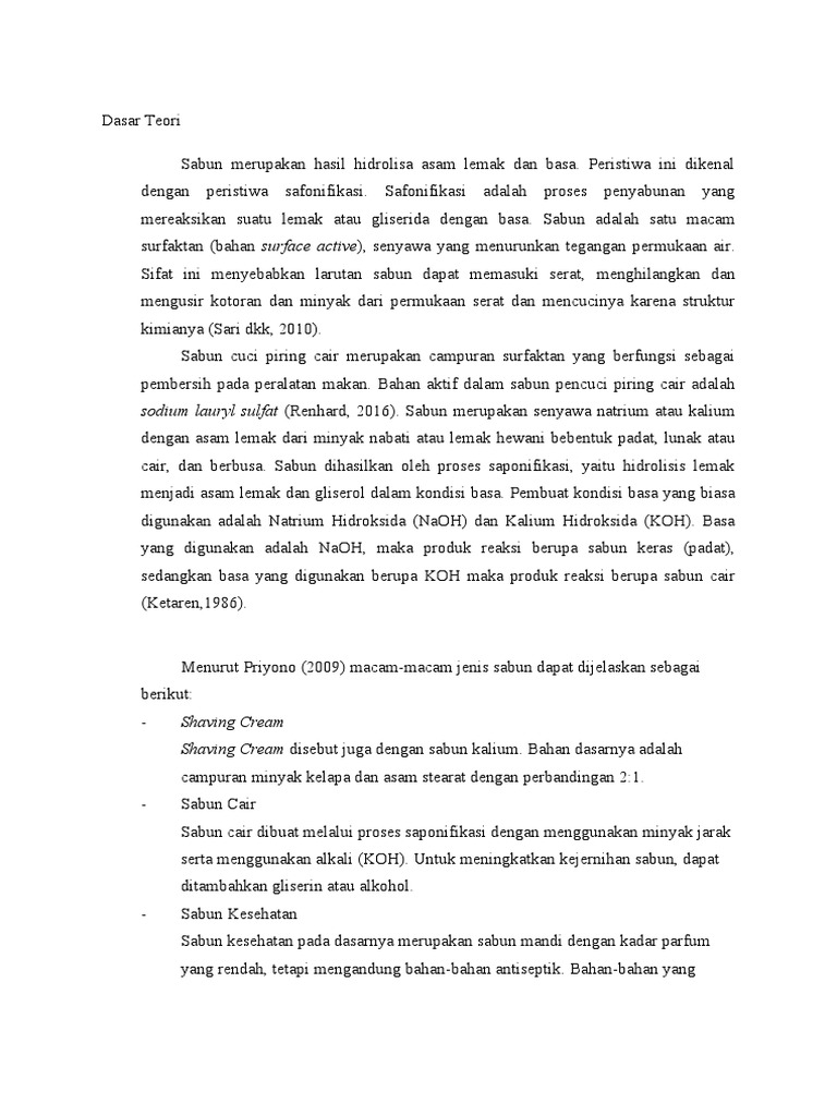 Dasar Teori Sabun Cuci Piring | PDF