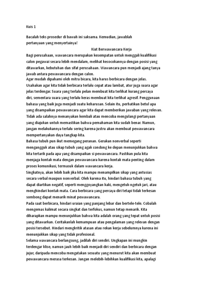 Bagi Kuis 1 Teks Prosedur | PDF | Karier & Perkembangan | Bisnis