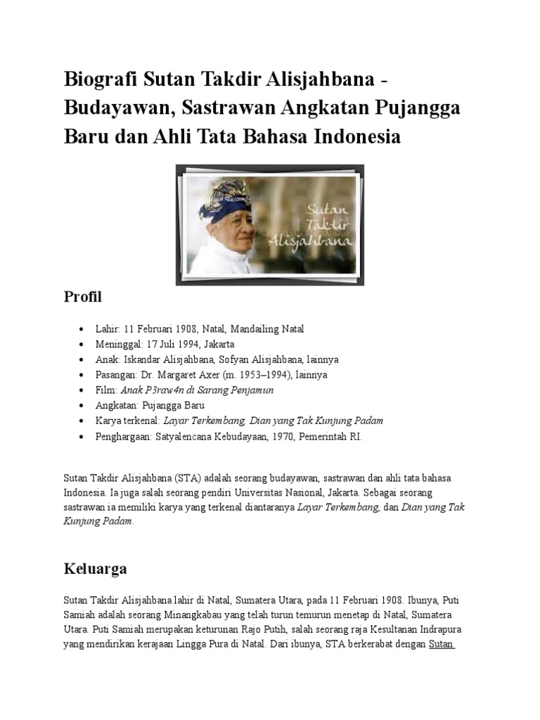 Biografi Sutan Takdir Alisjahbana | PDF