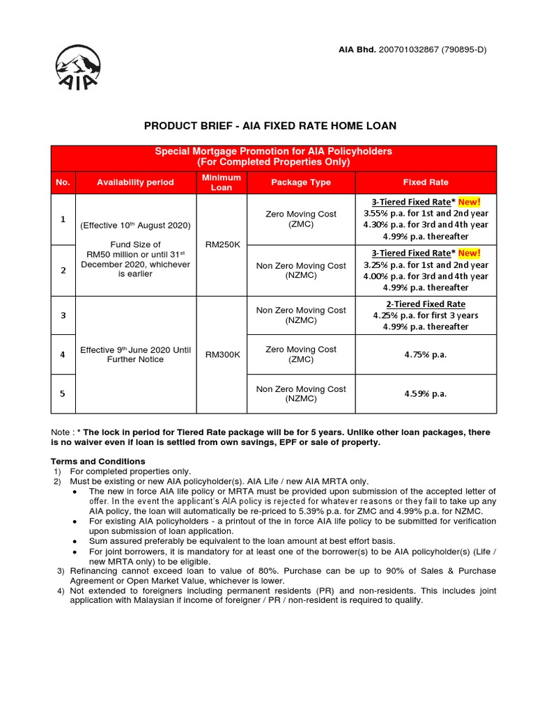 Product Brief - Aia Fixed Rate Home Loan | PDF | Mortgage Loan | Real ...