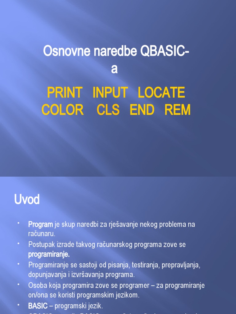 Linijska Struktura Sa Osnovnim Naredbama QBASIC-a | PDF