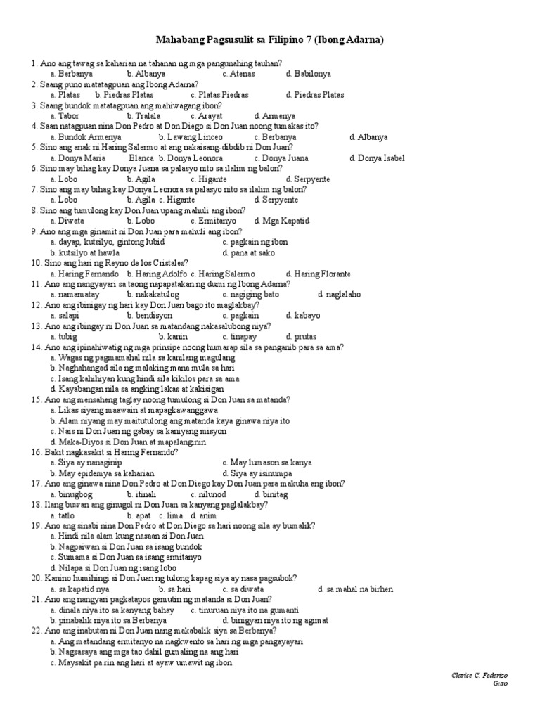 Mahabang Pagsusulit Sa Filipino 7 | PDF