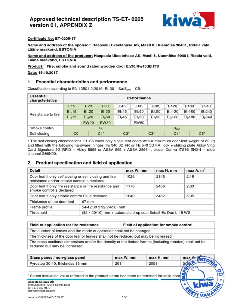 Approved Technical Description TS-ET-0205 Version 01, APPENDIX Z ...