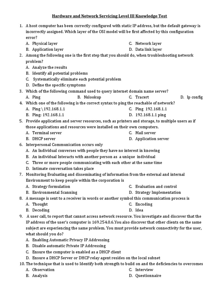 HNS Level 3 Exam Questions and Answers | PDF | Computer Network | Ip ...