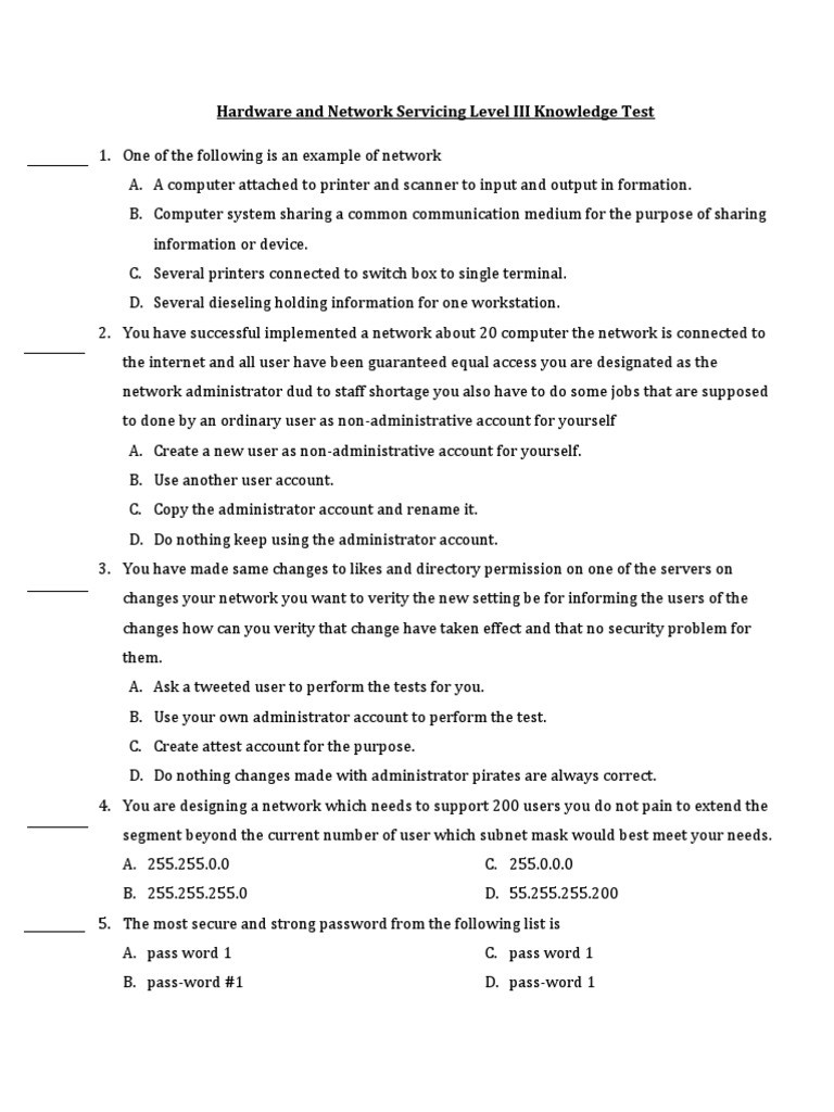 HNS Level III COC Knowledge Test-1 | PDF | Osi Model | Computer Network