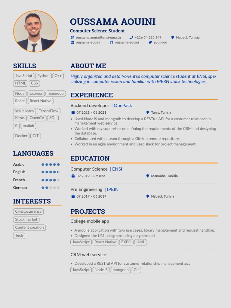 Oussama Aouini: CS Student & Developer | PDF | Art