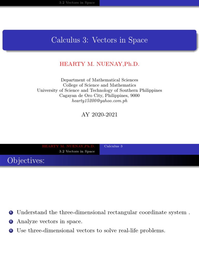 Vectors in Three-Dimesional Space | PDF | Cartesian Coordinate System ...