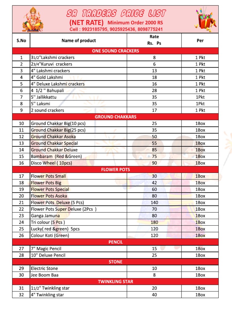 SR Crackers Price List | PDF