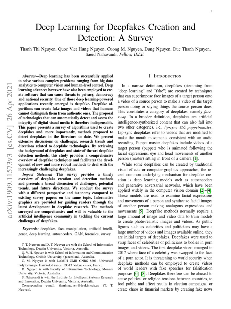 Deep Learning For Deepfakes Creation and Detection: A Survey | PDF ...