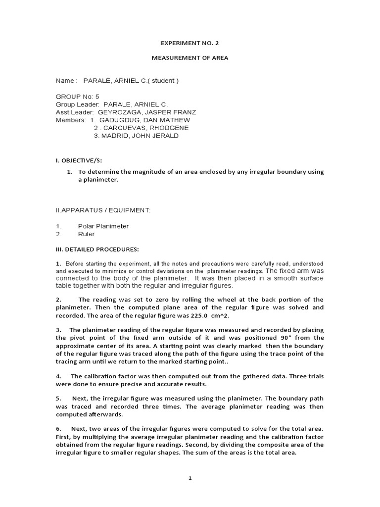 Area Measurement Using a Planimeter | PDF | Area | Scientific Observation
