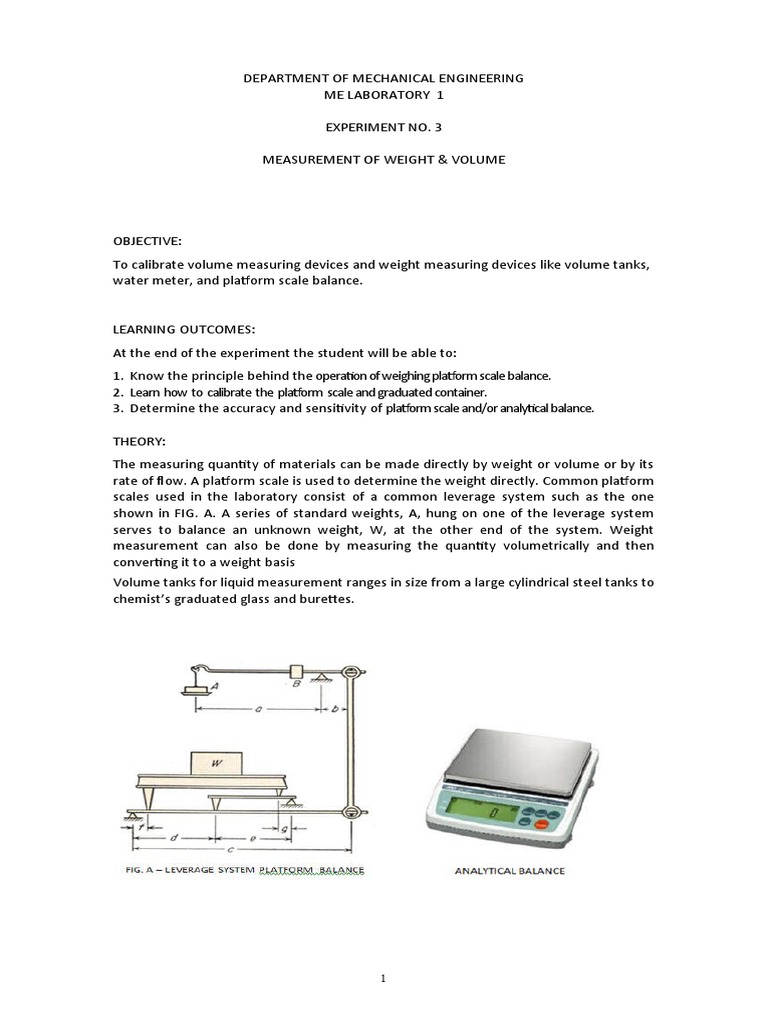 Weight and Volume Measurement Lab | PDF | Weighing Scale | Weight