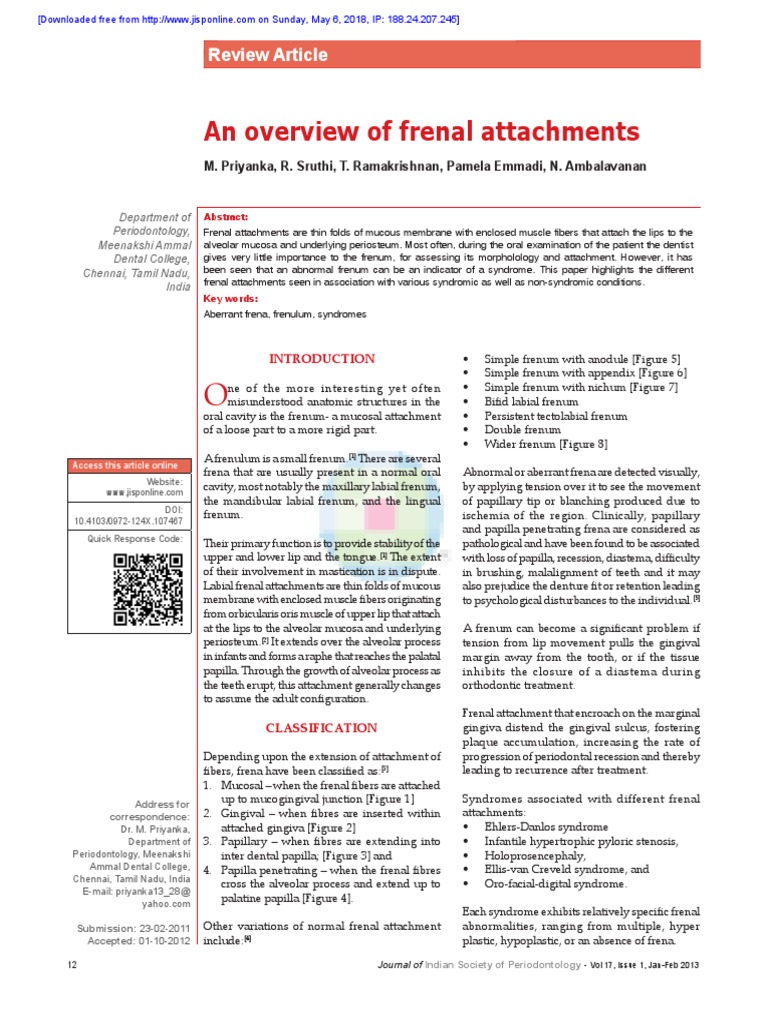 An Overview of Frenal Attachments | PDF | Dentistry Branches | Mouth