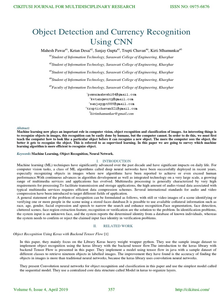 Object Detection and Currency Recognition Using CNN | PDF | Artificial Neural Network | Computer ...