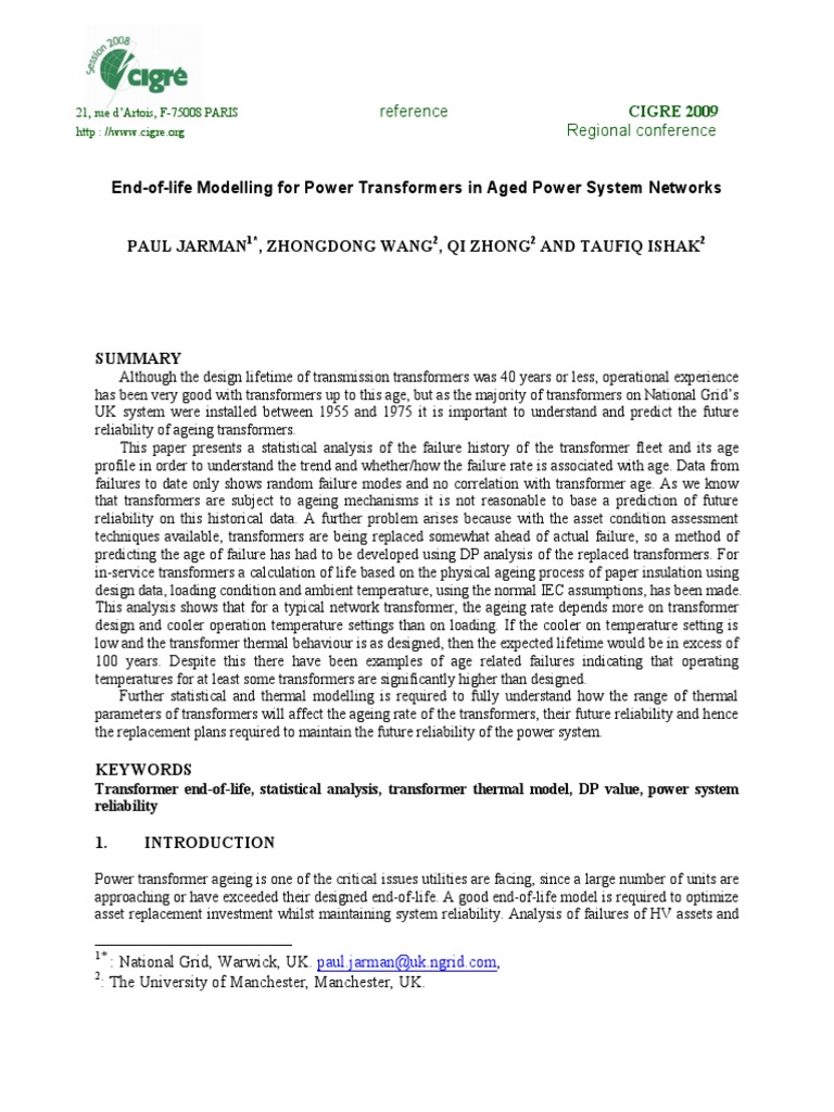 CIGRE - Endof Life Transformer Paper | PDF | Reliability Engineering | Transformer